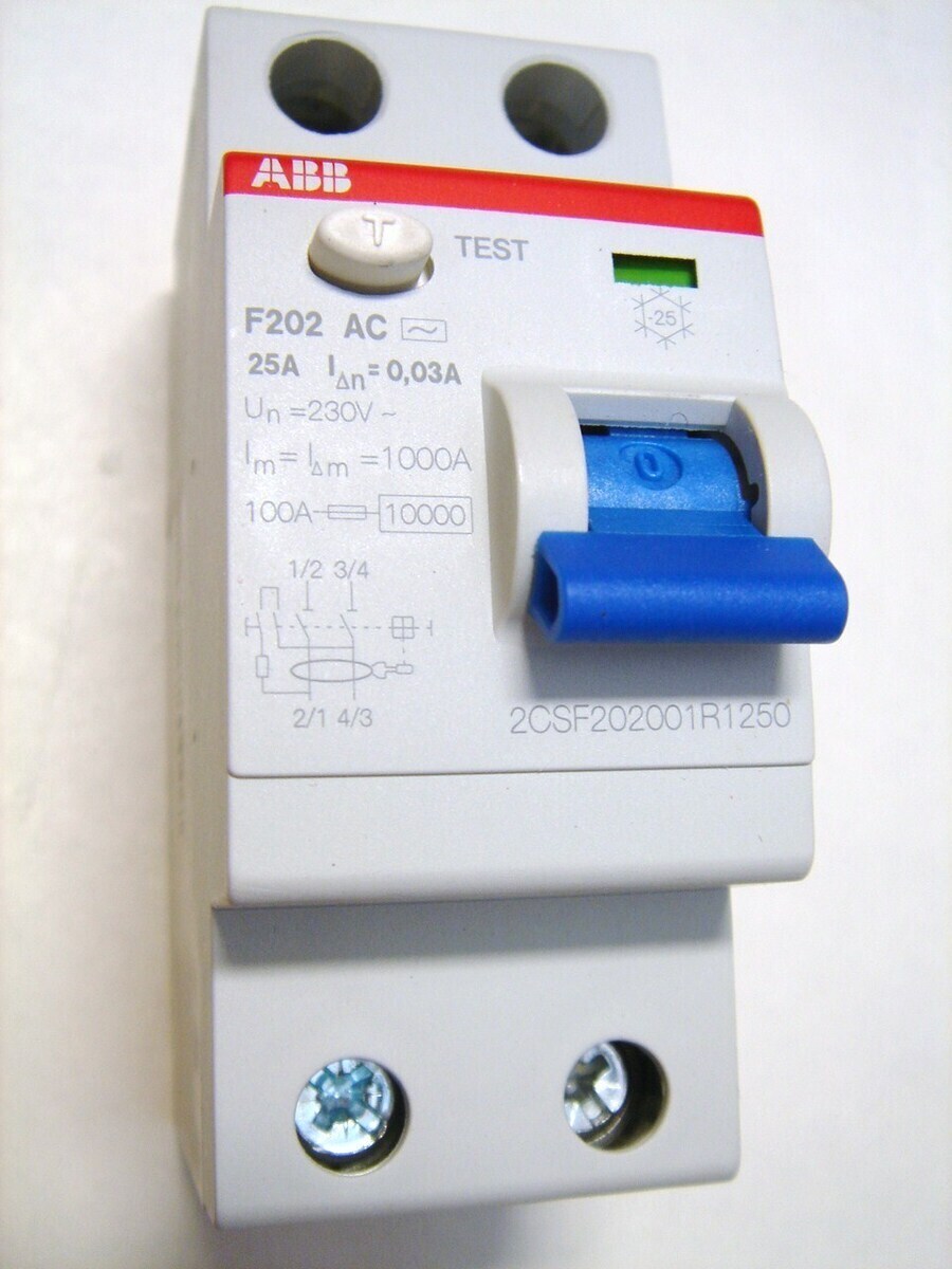 Rikkevoolukaitse 1-faasiline 25A - 18€, 30mA(0,03A), ABB, F202 AC-25/0,03, 2CSF202001R1250, 25 A ...